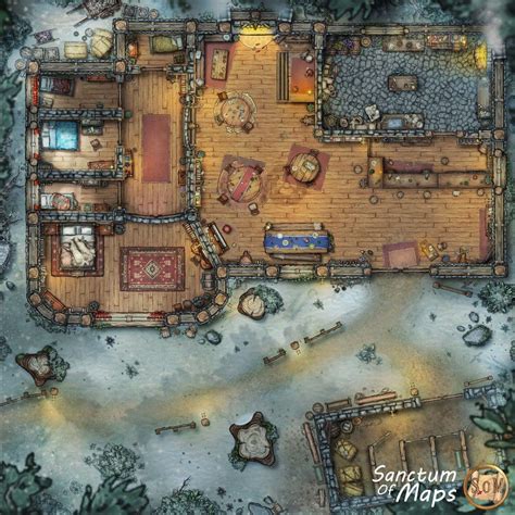 Snowy Tavern Battle Map Dnd Battle Map Dandd Battlemap Dungeons And Dragons 5e Roll20