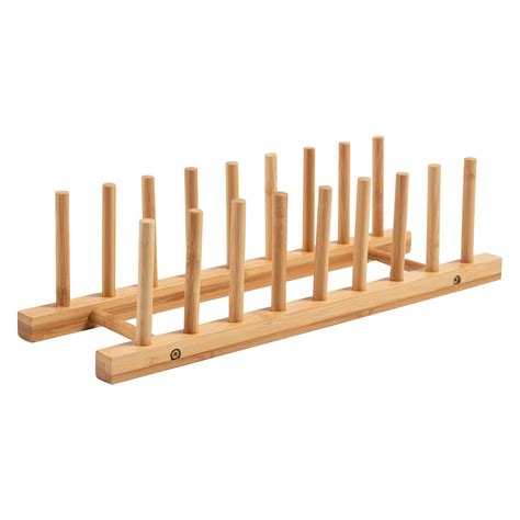 Hokipo Bamboo Wooden Plate Stand Rack For Kitchen Cabinets Dish Stand