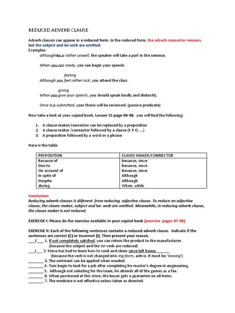Reduced Adverb Clause Exercises Pdf Adverb Clause