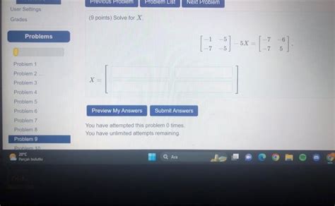 Solved 9 Points Solve For X −1−7−5−5 −5x −7−7−65 X
