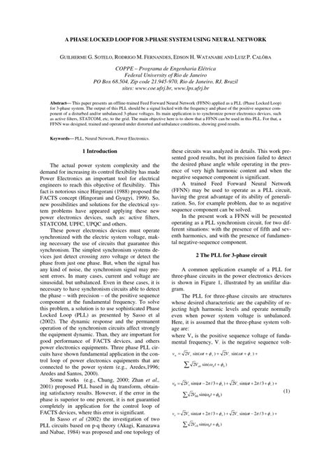 pdf a phase locked loop for 3 phase system using neural network