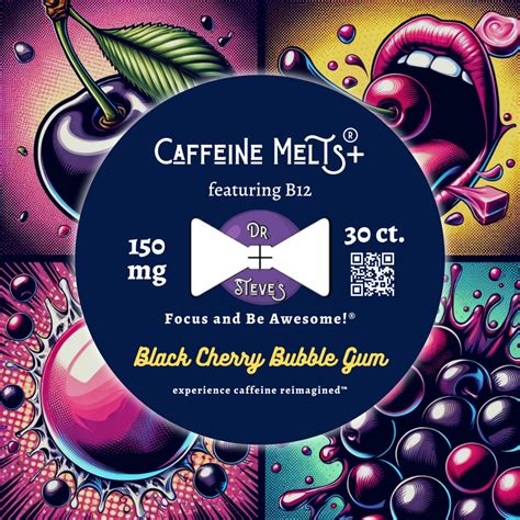 Black Cherry Bubble Gum 150mg 20mcg Methylcobalamin B12 Dr Steves Caffeine Melts