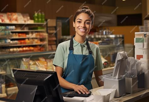 Premium Ai Image Photo Of Supermarket Female Cute Cashier With Cute