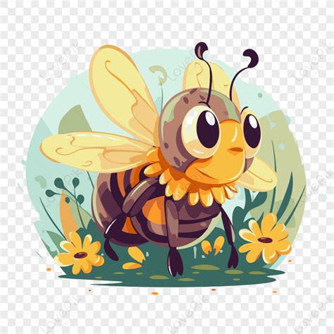 授粉剪貼畫卡通蜜蜂與草叢中的花朵 向量卡通片eps圖案素材免費下載，可愛卡通圖片，尺寸4267 × 4267px Lovepik