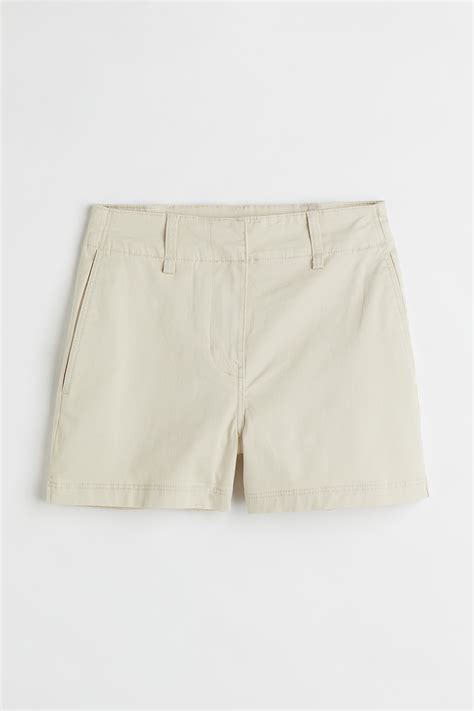 Calções Em Sarja De Algodão Light Beige Senhora Handm Pt