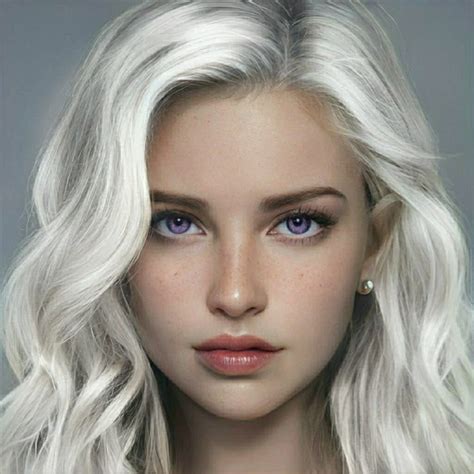 A Woman With White Hair And Blue Eyes
