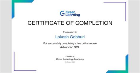 Lokesh Sagar On Linkedin Advanced Sql Course Completion Certificate