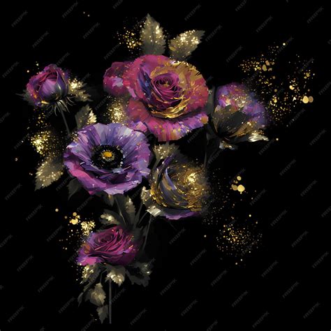 Premium Photo A Bunch Of Purple And Gold Flowers With Gold Glitter On