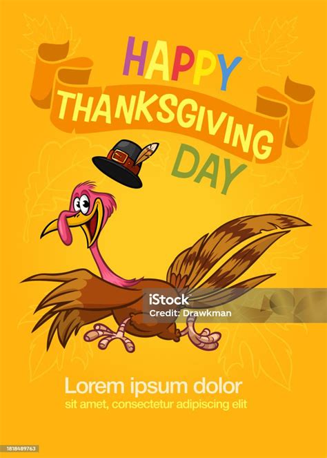 만화 추수 감사절 칠면조 조류 탈출 벡터 일러스트 레이 션입니다 추수감사절을 위한 디자인은 칠면조 캐릭터 달리기를 설명했습니다 볼테르 인조에 대한 스톡 벡터 아트 및 기타