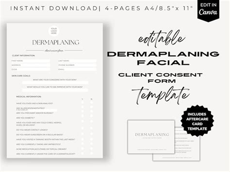 Editable Dermaplaning Consent Form Esthetician Client Intake Canva