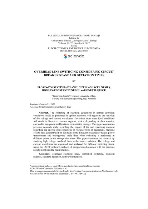 Pdf Overhead Line Swithcing Considering Circuit Breaker Standard Deviation Times