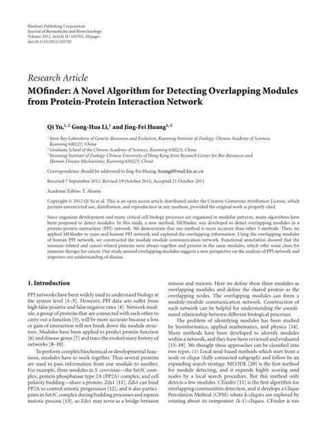 pdf mofinder a novel algorithm for detecting overlapping modules