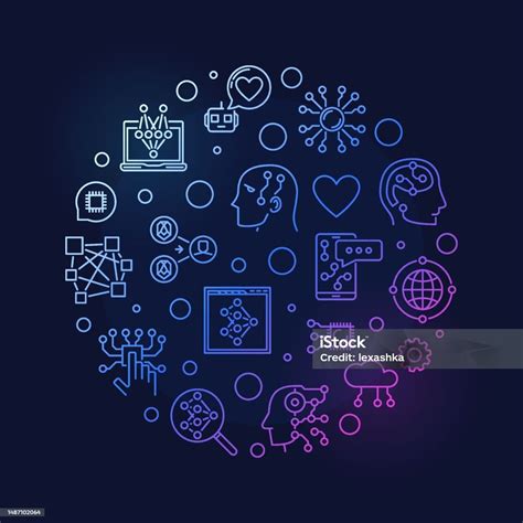 Machine Learning Linear Round Colored Banner Ml Concept Vector Illustration Stock Illustration