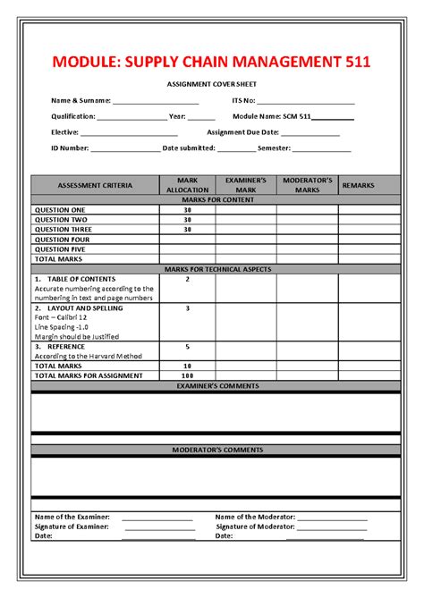 Supply Chain Management 511 Assignment Questions Module Supply