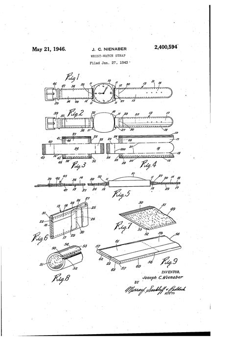 Patent Watch Wrist Band By Joseph Charles Nienaber Issued May 21 1946