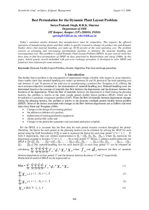 Pdf Best Permutation For The Dynamic Plant Layout Problem