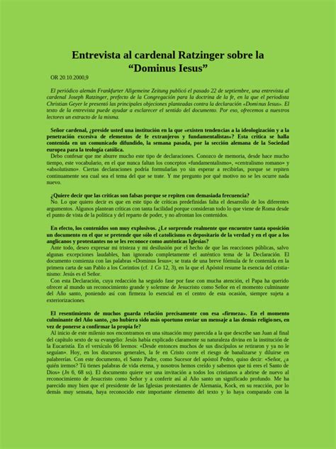 Ratzinger Joseph Entrevista Sobre La Dominus Iesus Pdf