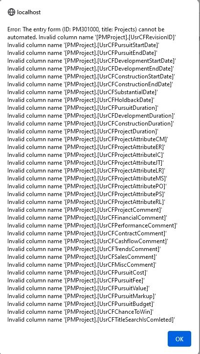 Invalid Column Name When I Try To Open Screens Community