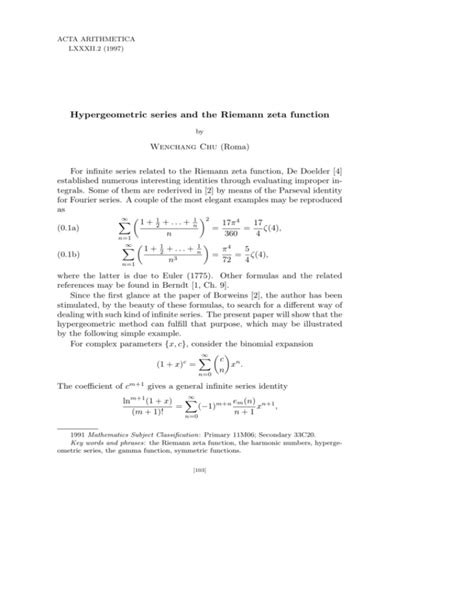 Hypergeometric Series And The Riemann Zeta Function