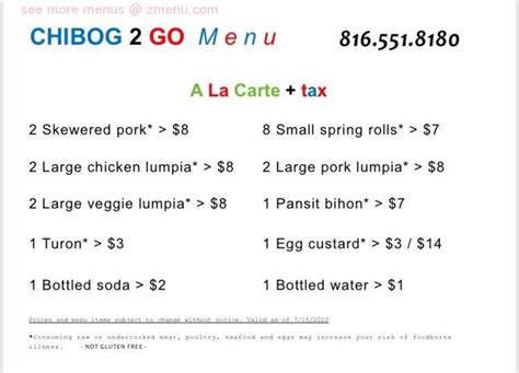 Menu At Chibog 2 Go Restaurant Kearney