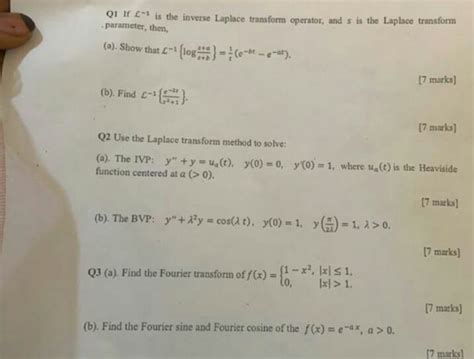 Q1 If L 1 Is The Inverse Laplace Transform Operator And S Is The Lapl