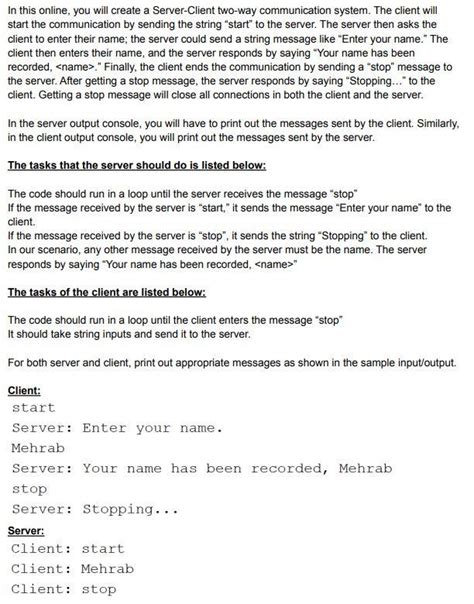Solved In This Online You Will Create A Server Client Chegg