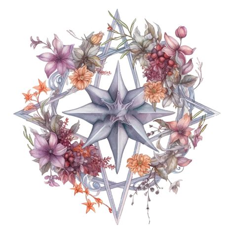 Un Boceto De Una Estrella Con Flores Y Hojas Vector Premium