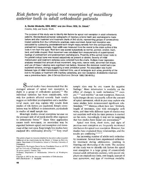 Pdf Risk Factors For Apical Root Resorption Of Maxillary €¦ · Risk