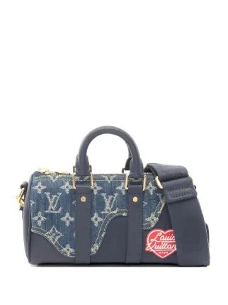 Louis Vuitton Pre Owned X Nigo 2021 Xs Keepall Denim Detail Tote Bag