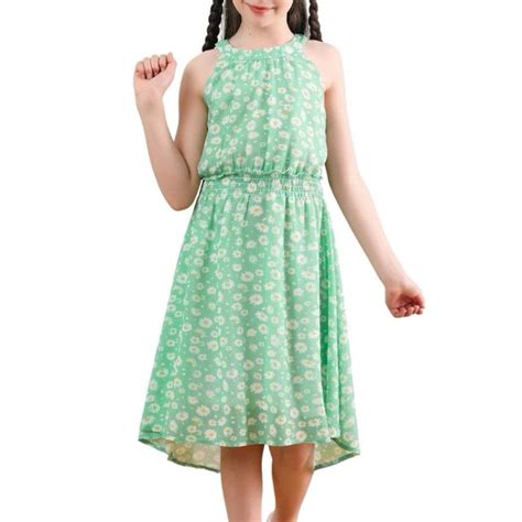 Vandgrin Girls Dress 7 8 Green Halter Sleeveless Summer Sundress Smocked