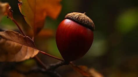 Squirrel Eating An Acorn With Tree Leaves Below It Background A Cute