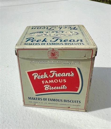 Vintage Peek Frean Famous Biscuits Small Cube Tin Can Advertising £944