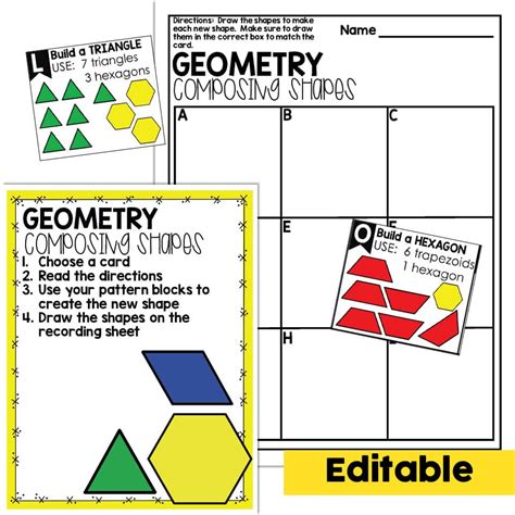 Editable 1st Grade April Math Center Composing Shapes Geometry Lucky Little Learners