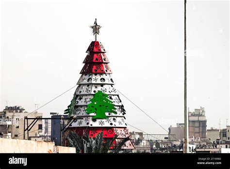 Lebanese Red And White With Green Cedar Tree National Symbol Of The