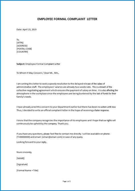 √ Formal Letter Of Complaint Template