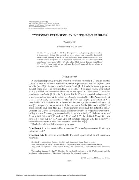 Pdf Tychonoff Expansions By Independent Families