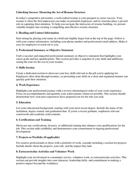 Resume Structure Pdf Résumé Engineering