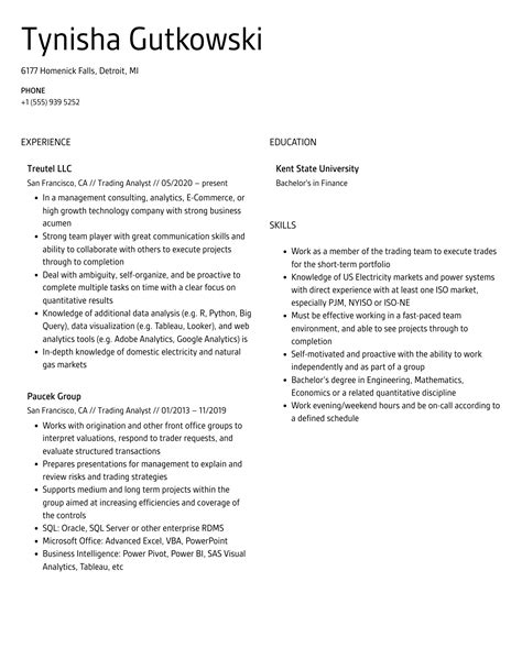 Trading Analyst Resume Samples Velvet Jobs