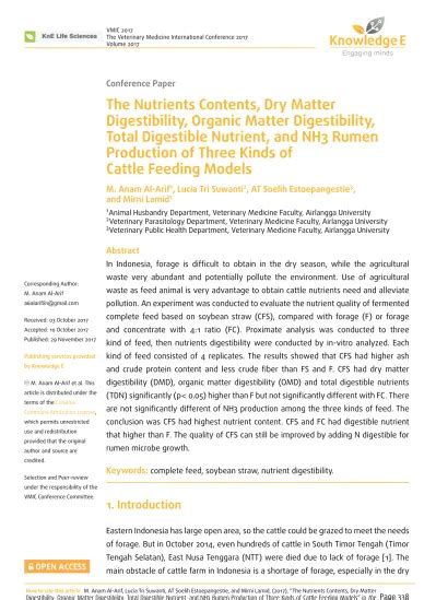 The Nutrient Contents Dry Matter Digestibility Organic Matter
