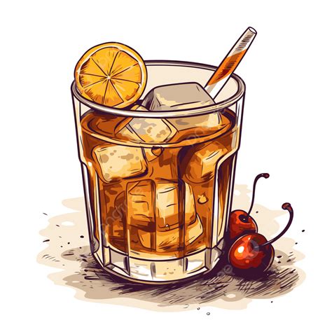 Old Fashioned Drink Vector Sticker Clipart Drink And Lemon With Ice