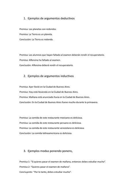 Ejemplos De Argumentos Deductivos E Inductivos 1 Ejemplos De Argumentos Deductivos Premisa