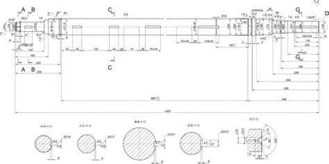Shaft Sketch Engineering Drawing Isolated Squares Engineering Vector Isolated Squares