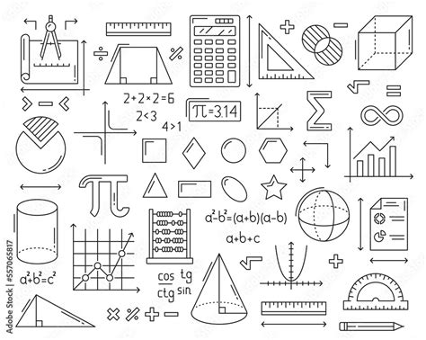 Mathematics Icons Geometry Cube Cone And Sphere Figures Algebra