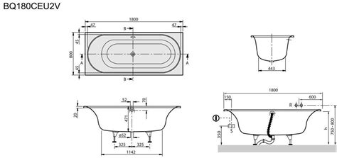 Ванна BQ180CEU2V VILLEROY&BOCH Cetus 180 х 80 см, в магазине сантехники ...