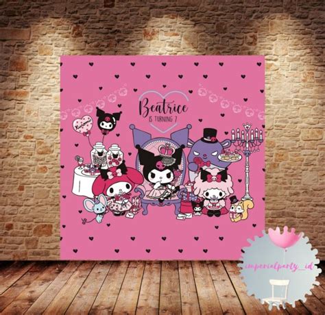 Custom Backdrop Banner Spanduk Happy Birthday Kuromi Pink Cat 2
