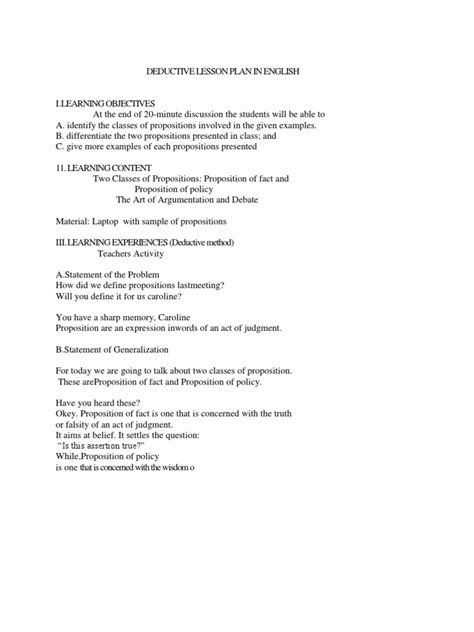 Deductive Lesson Plan In English Pdf