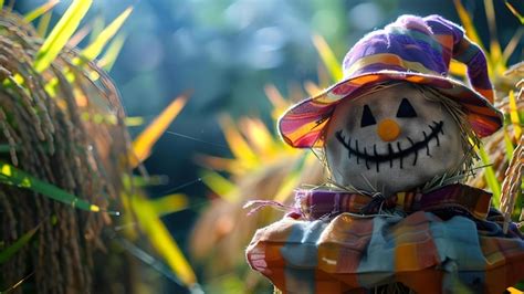Premium Photo Scary Scarecrow Standing In A Rice Field Concept Horror Scarecrow Rice Field