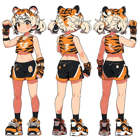 Premium Photo Character Of Female Tiger Themed Chibi Kawaii Gym Instructor Athletic Wea
