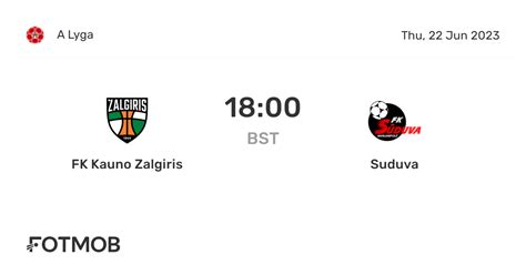 Fk Kauno Zalgiris Vs Suduva Live Score Predicted Lineups And H2h Stats