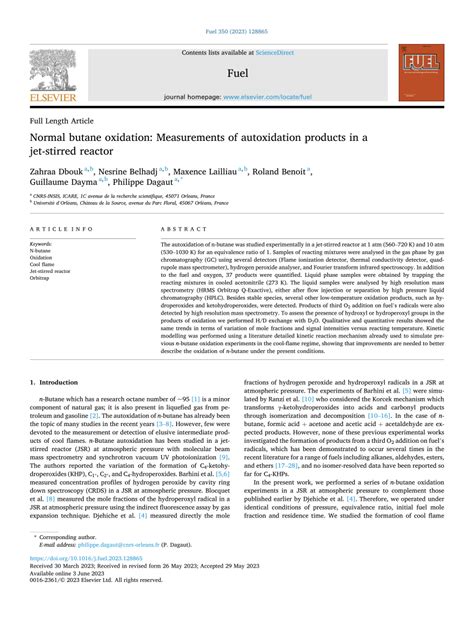 Pdf Normal Butane Oxidation Measurements Of Autoxidation Products In A Jet Stirred Reactor